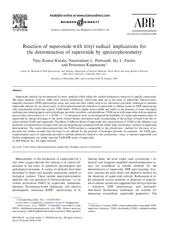 (PDF) Reaction of superoxide with trityl radical: implications for the ...