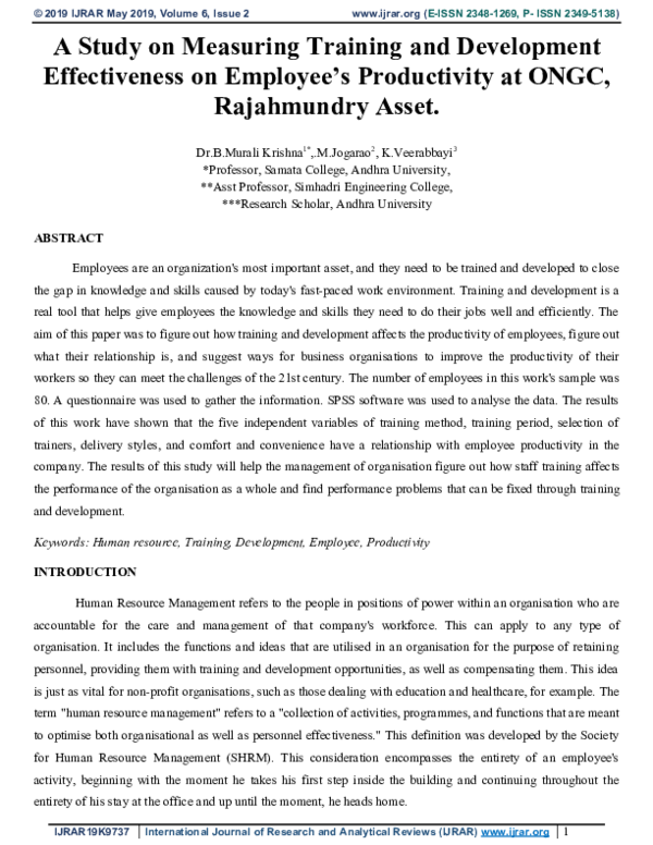 (DOC) A Study on Measuring Training and Development Effectiveness on ...
