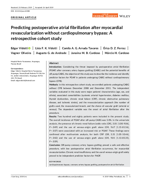 (PDF) Predicting postoperative atrial fibrillation using CHA2DS2-VASc scores