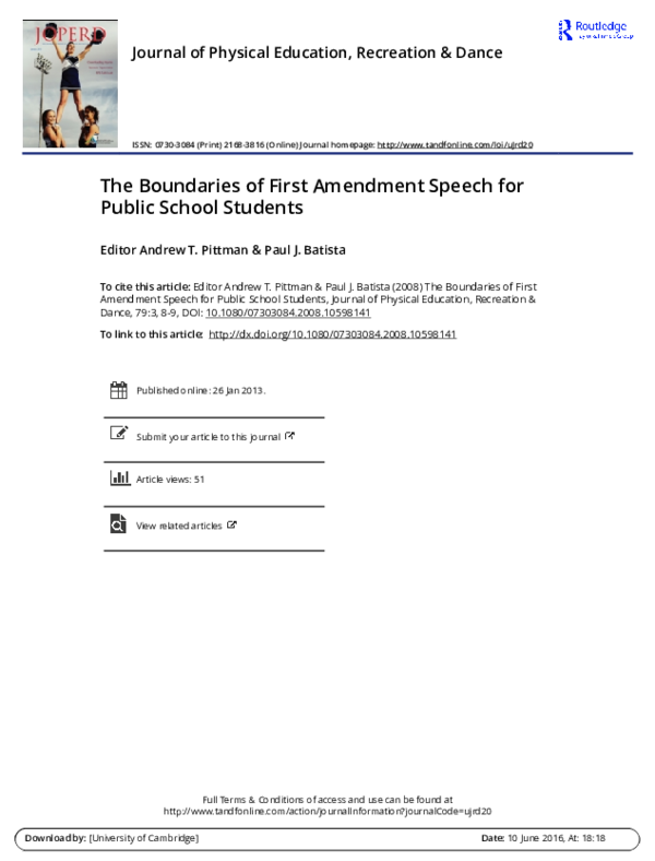 (PDF) The Boundaries of First Amendment Speech for Public School Students