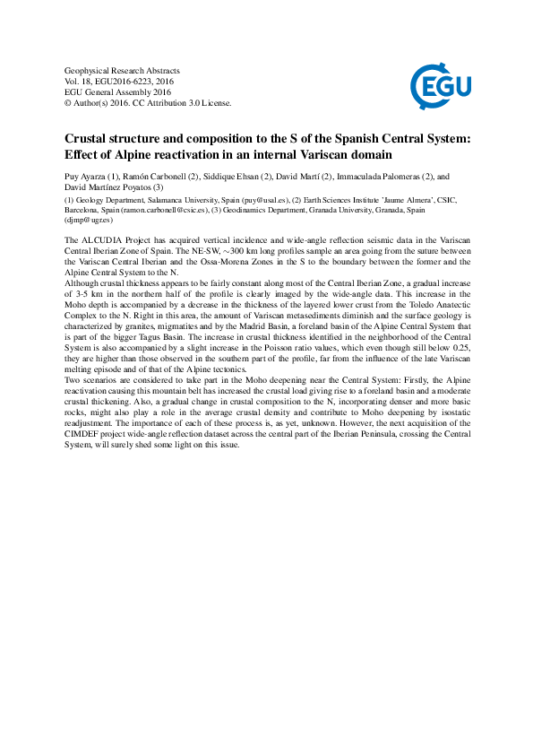 (PDF) Crustal structure and composition to the S of the Spanish Central ...