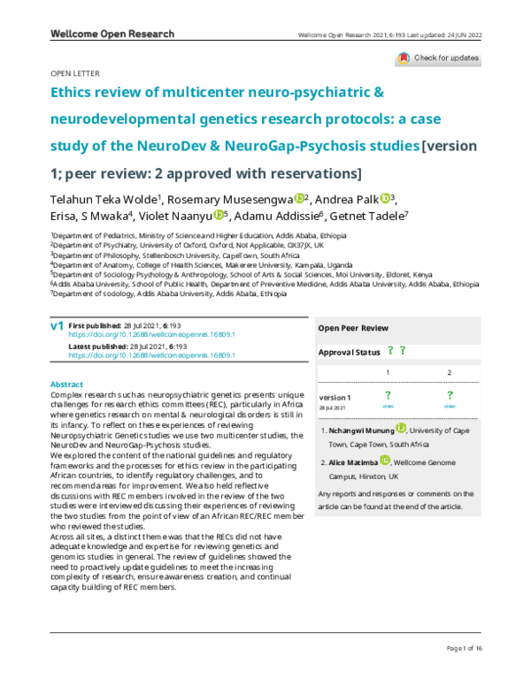 (PDF) Ethics review of multicenter neuro-psychiatric & neurodevelopmental genetics research ...