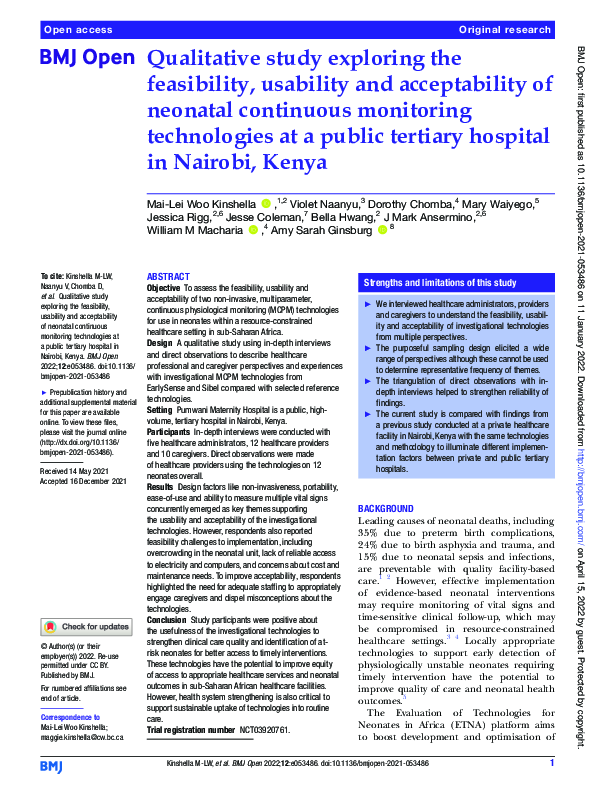 (PDF) Qualitative study exploring the feasibility, usability and acceptability of neonatal ...