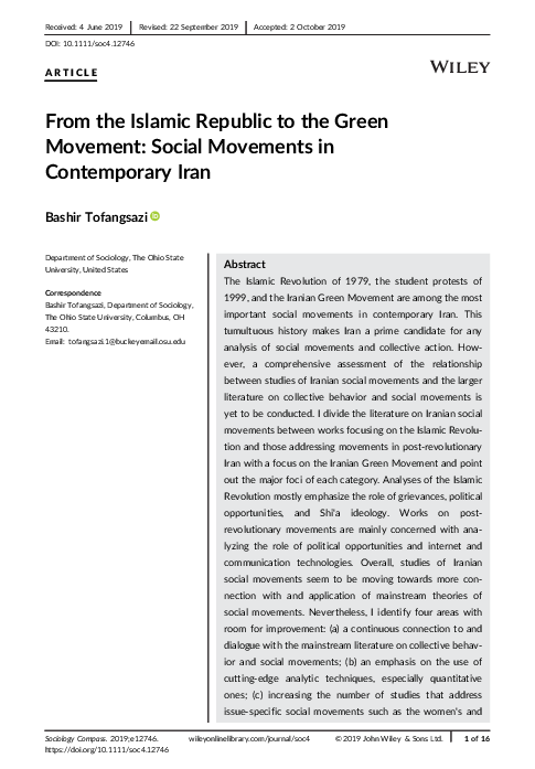 (PDF) From the Islamic Republic to the Green Movement: Social Movements ...