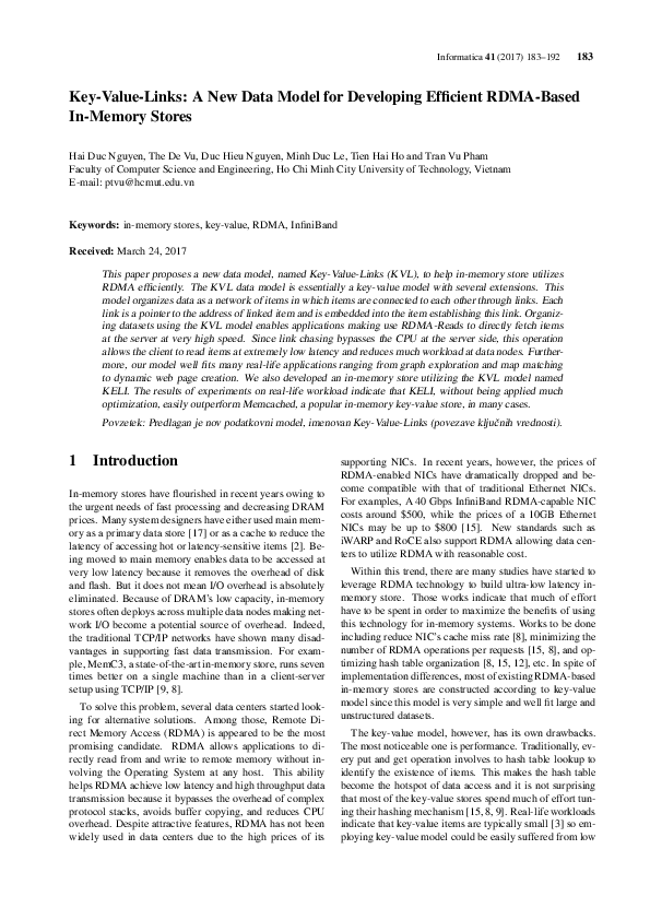 Pdf Key Value Links A New Data Model For Developing Efficient Rdma Based In Memory Stores