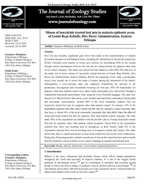 (PDF) Misuse of insecticide treated bed nets in malaria epidemic areas ...