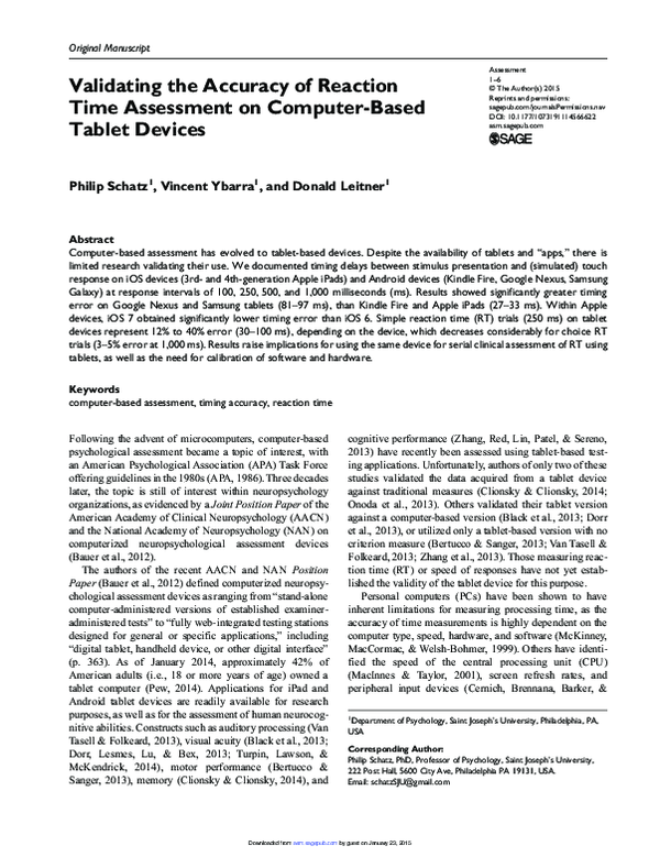 (PDF) Validating the Accuracy of Reaction Time Assessment on Computer ...