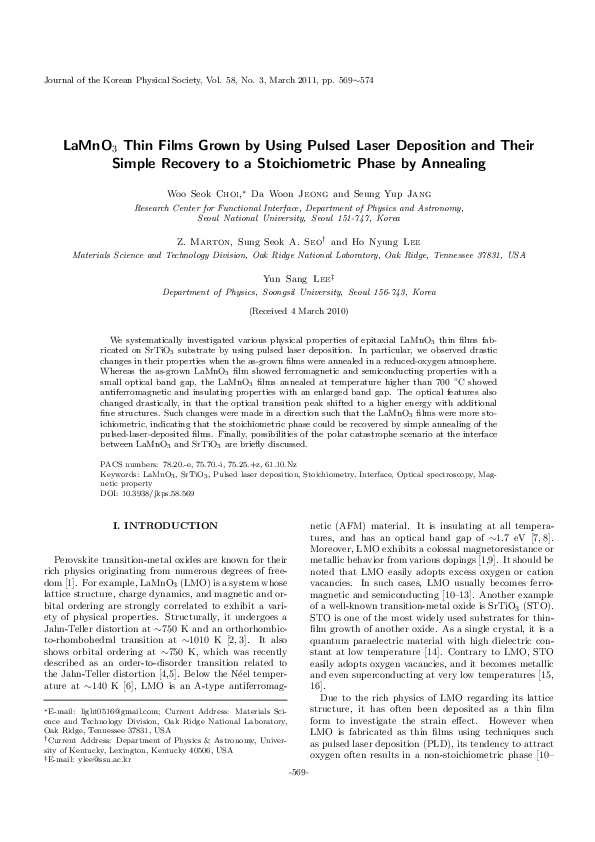 (PDF) LaMnO3 Thin Films Grown by Using Pulsed Laser Deposition and Their Simple Recovery to a ...