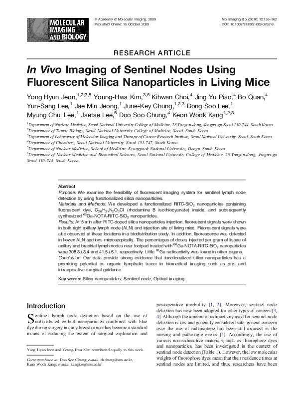 (PDF) In Vivo Imaging of Sentinel Nodes Using Fluorescent Silica ...
