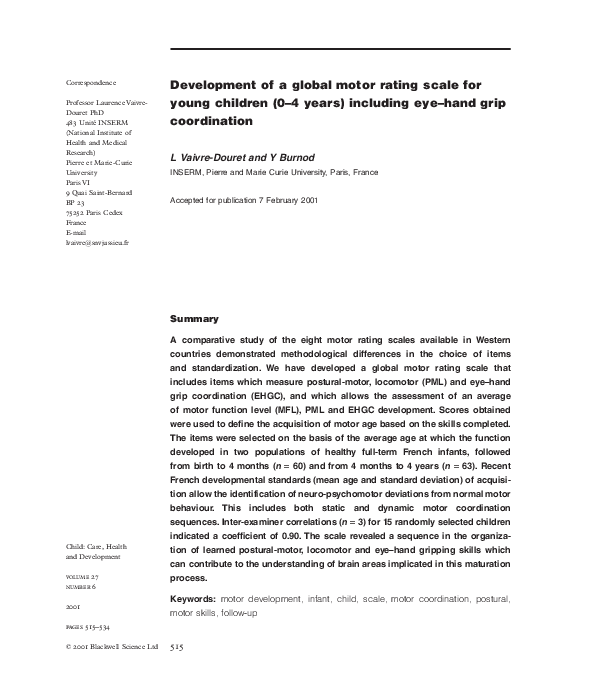 (PDF) Development of a global motor rating scale for young children (0 ...