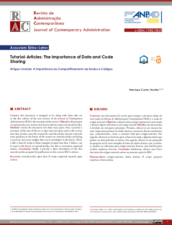 (PDF) Tutorial-Articles: The Importance of Data and Code Sharing