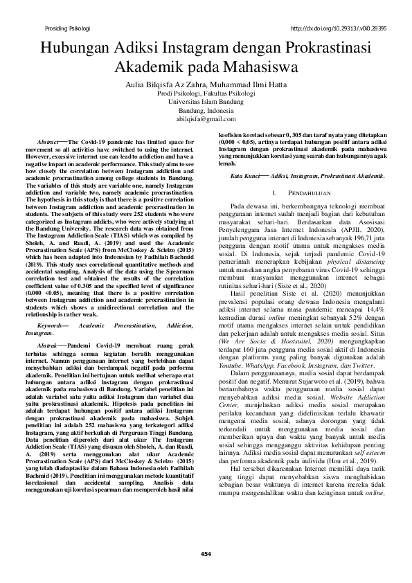 (PDF) Hubungan Adiksi Instagram dengan Prokrastinasi Akademik Pada Mahasiswa