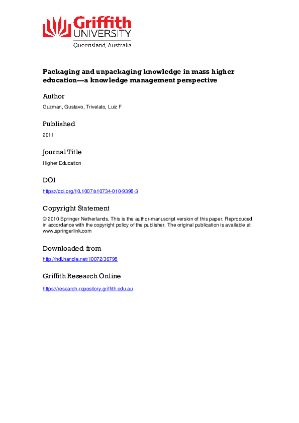 (PDF) Packaging and unpackaging knowledge in mass higher education—a ...