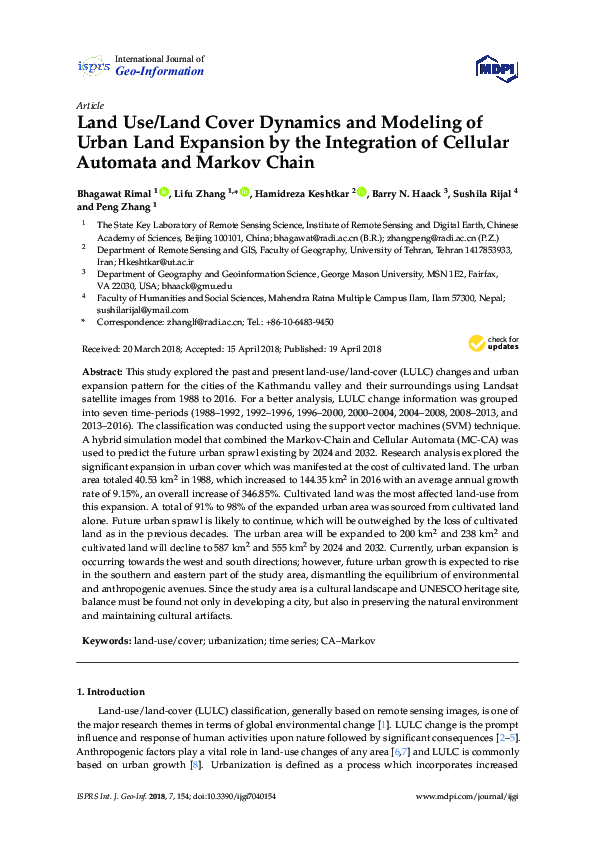 (PDF) Land Use/Land Cover Dynamics and Modeling of Urban Land Expansion by the Integration of ...