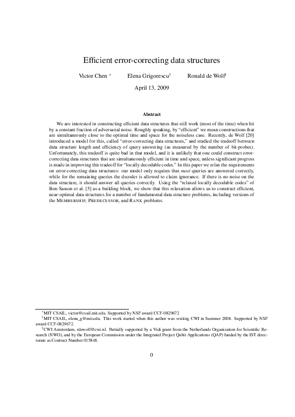 (PDF) Efficient error-correcting data structures (PDF) Efficient error-correcting data structures