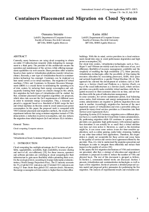 (PDF) Containers Placement and Migration on Cloud System