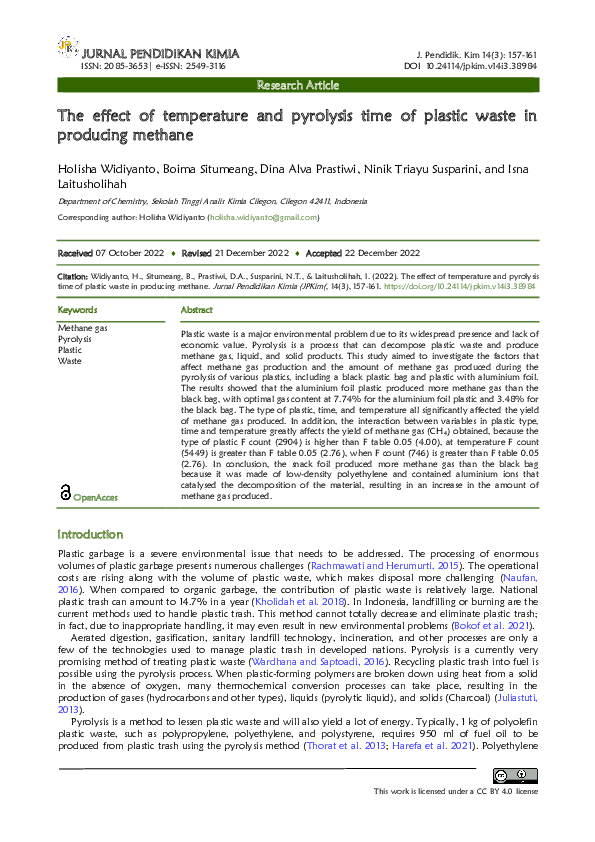 (PDF) The effect of temperature and pyrolysis time of plastic waste in ...