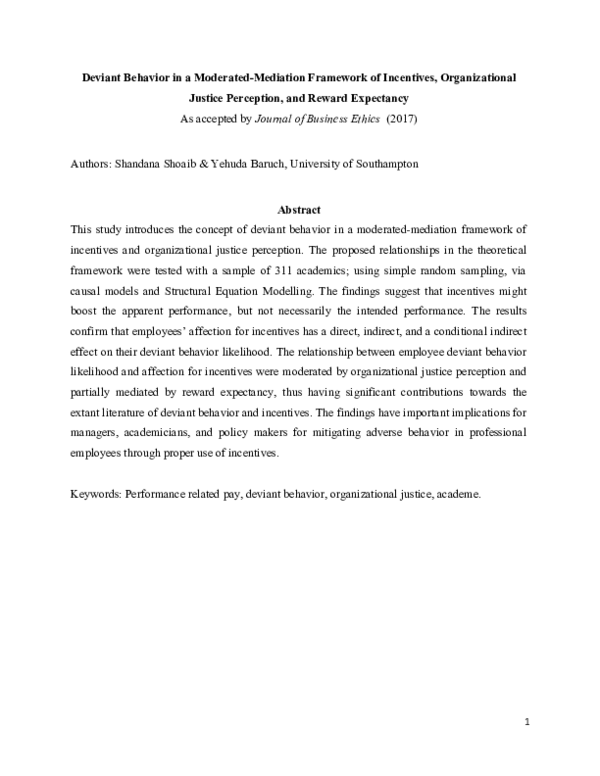 (DOC) Deviant Behavior in a Moderated-Mediation Framework of Incentives ...