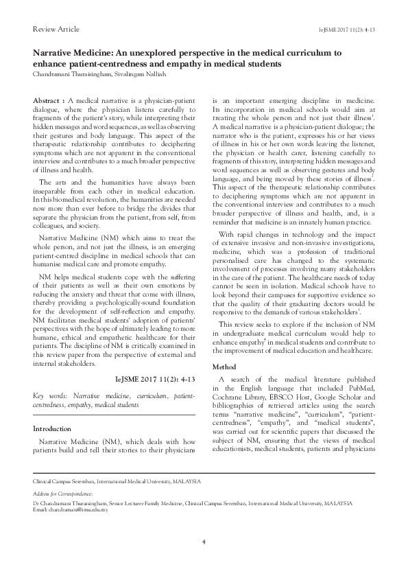 (PDF) Narrative Medicine: An unexplored perspective in the medical ...