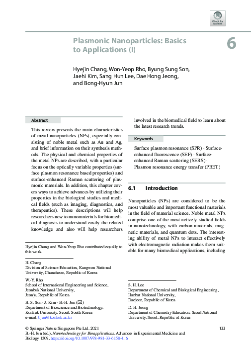 (PDF) Plasmonic Nanoparticles: Basics to Applications (I)