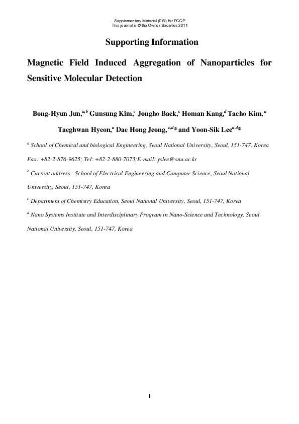 (PDF) Magnetic field induced aggregation of nanoparticles for sensitive molecular detection