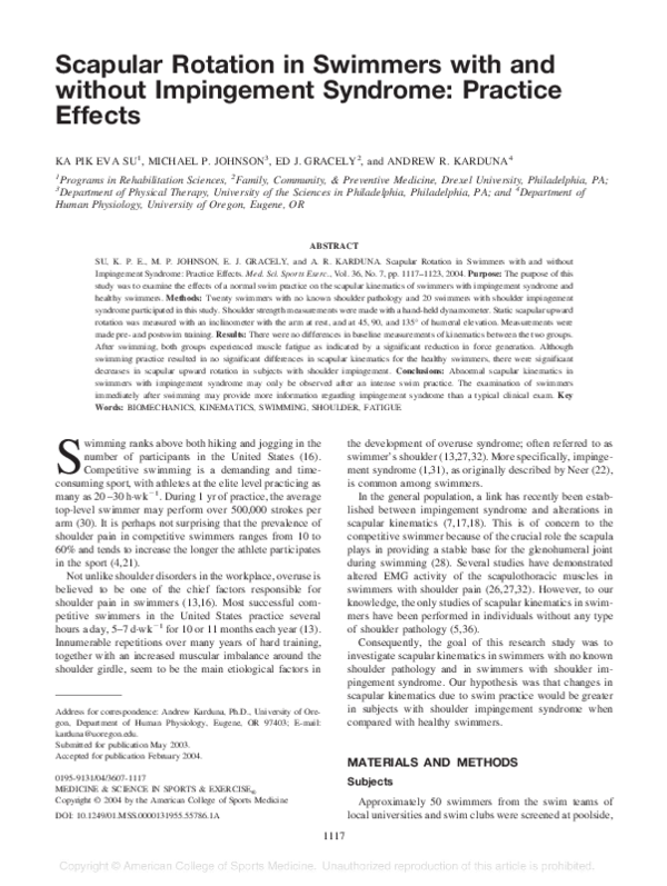 Pdf Scapular Rotation In Swimmers With And Without Impingement