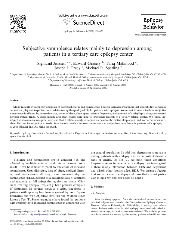 (PDF) Subjective somnolence relates mainly to depression among patients ...