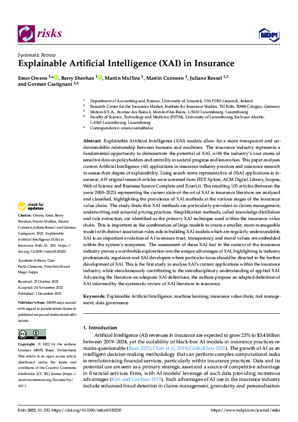 (PDF) Explainable Artificial Intelligence (XAI) in Insurance