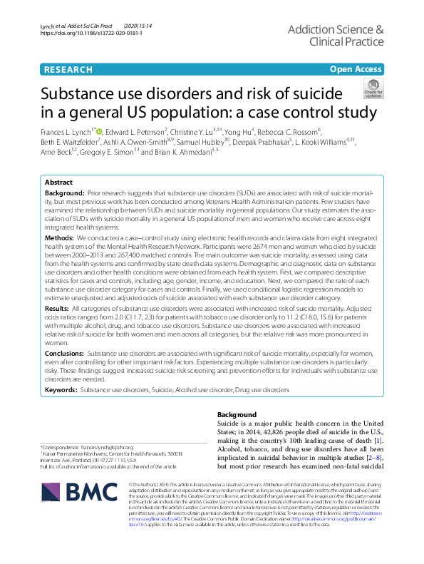 (PDF) Substance use disorders and risk of suicide in a general US ...