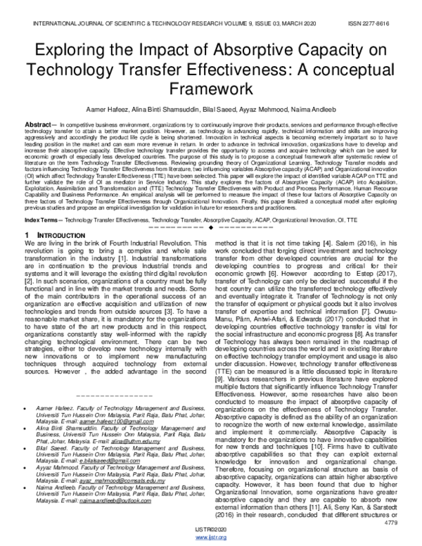 (PDF) Exploring the Impact of Absorptive Capacity on Technology Transfer Effectiveness: A ...
