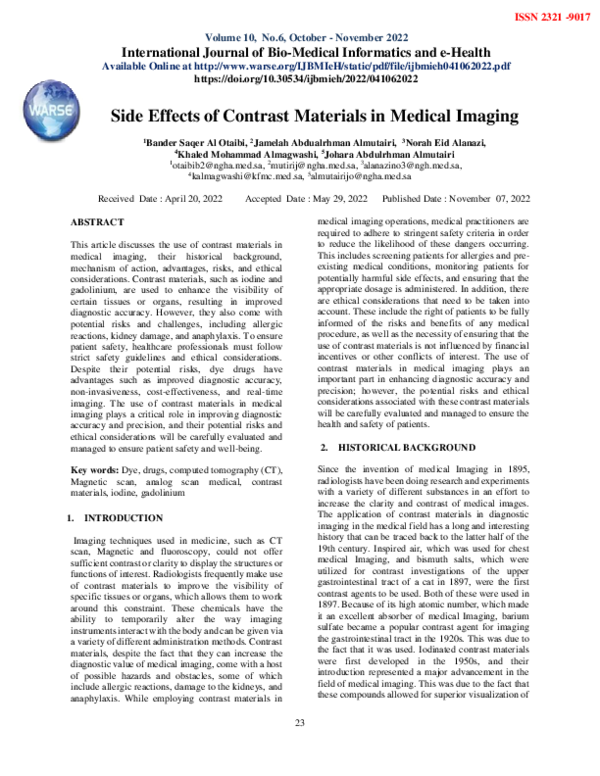 (PDF) Side Effects of Contrast Materials in Medical Imaging