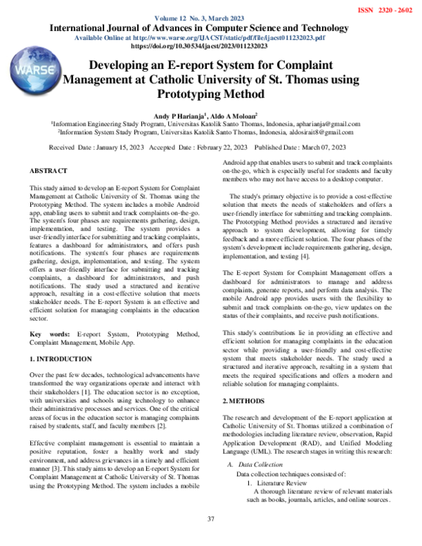 (PDF) Developing an E-report System for Complaint Management at ...