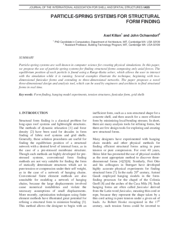 Pdf Particle Spring Systems For Structural Form Finding