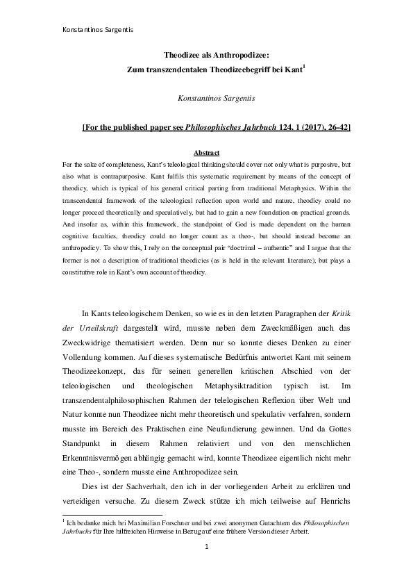 (PDF) Theodizee als Anthropodizee. Zum transzendentalen ...
