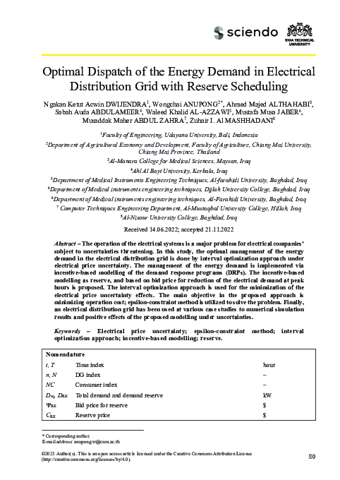 (PDF) Optimal Dispatch of the Energy Demand in Electrical Distribution Grid with Reserve Scheduling