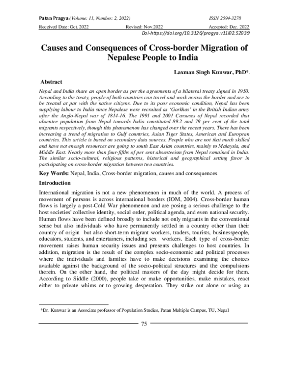 (PDF) Causes and Consequences of Cross-border Migration of Nepalese ...