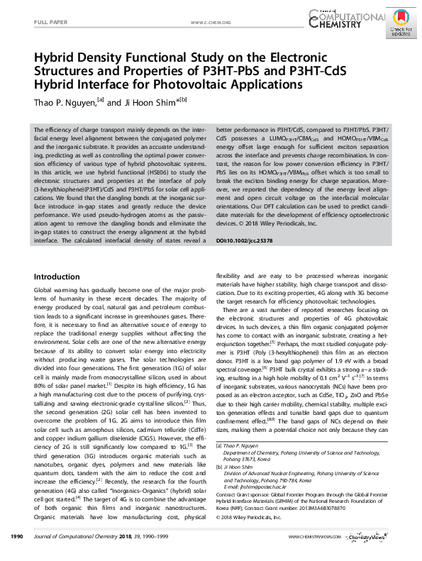 (PDF) Hybrid density functional study on the electronic structures and properties of P3HT-PbS ...