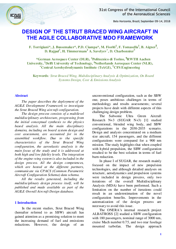 (PDF) Design of the Strut Braced Wing Aircraft in the AGILE ...