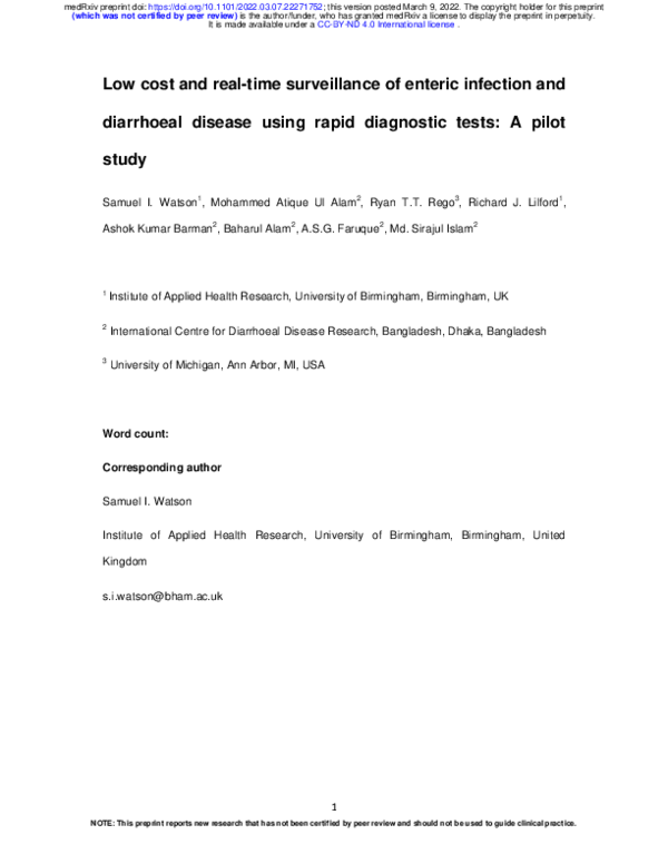 (PDF) Low cost and real-time surveillance of enteric infection and ...