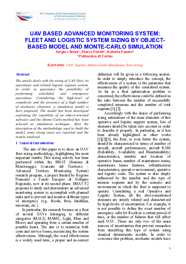 Pdf Uav Based Advanced Monitoring System Fleet And Logistic System Sizing By Object Based