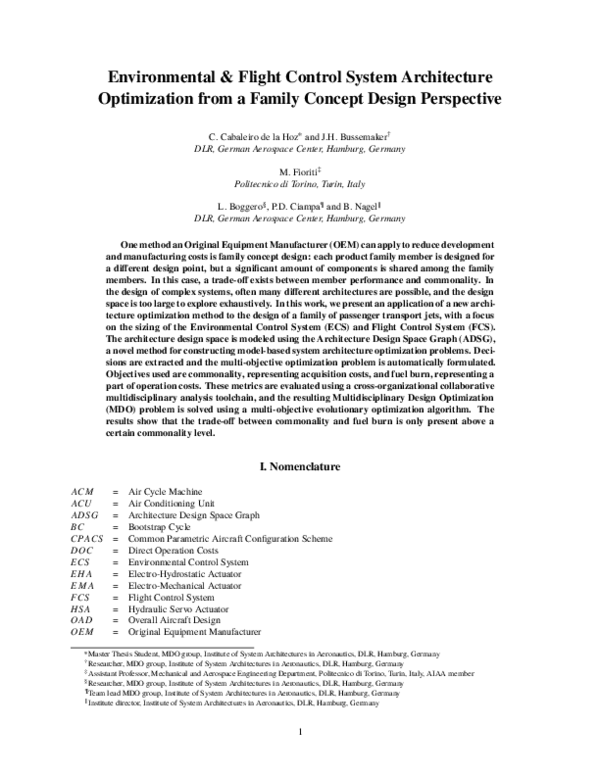 (PDF) Environmental and Flight Control System Architecture Optimization from a Family Concept ...