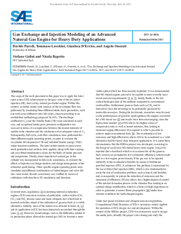 (PDF) Gas Exchange and Injection Modeling of an Advanced Natural Gas ...