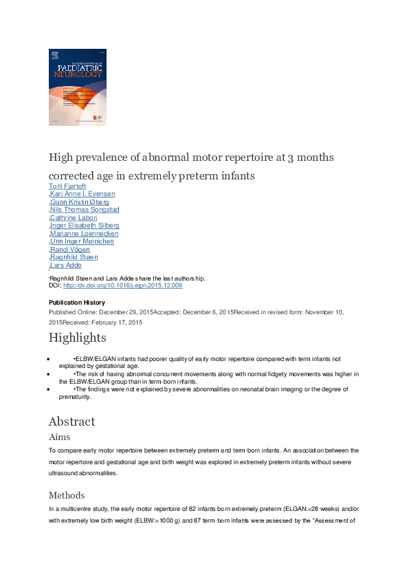 (PDF) High prevalence of abnormal motor repertoire at 3 months ...