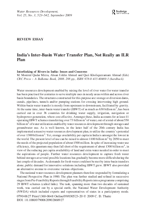 (PDF) India’s Inter-Basin Water Transfer Plan, Not Really an ILR Plan ...