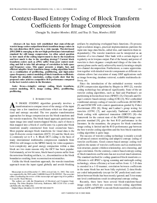 (PDF) Context-based entropy coding of block transform coefficients for image compression | Tú ...