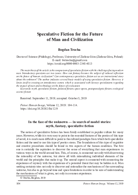 (PDF) Speculative Fiction for the Future of Man and Civilization