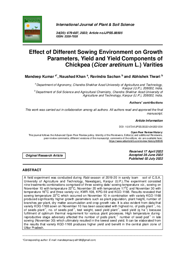 Pdf Effect Of Different Sowing Environment On Growth Parameters