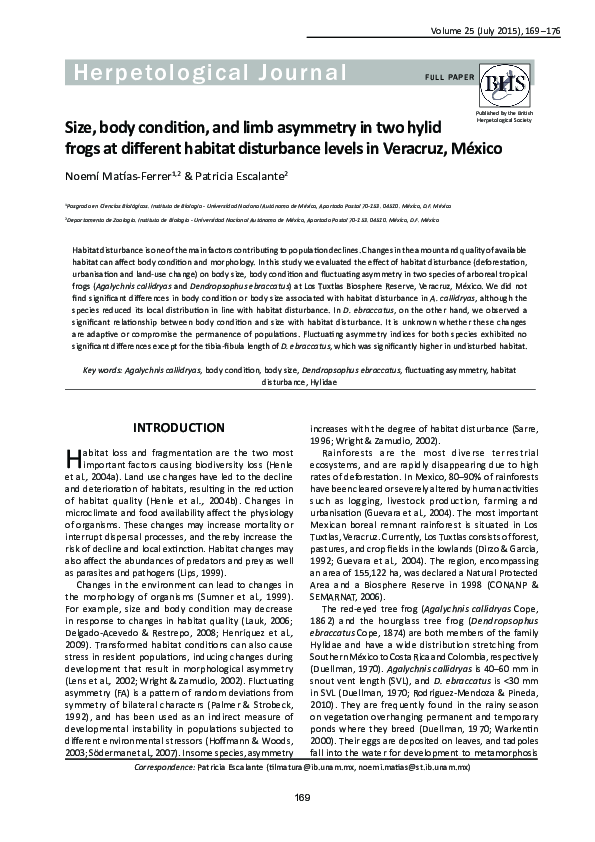 (PDF) Size, body condition, and limb asymmetry in two hylid frogs at ...