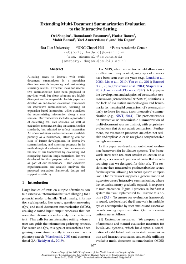 Pdf Extending Multi Document Summarization Evaluation To The Interactive Setting