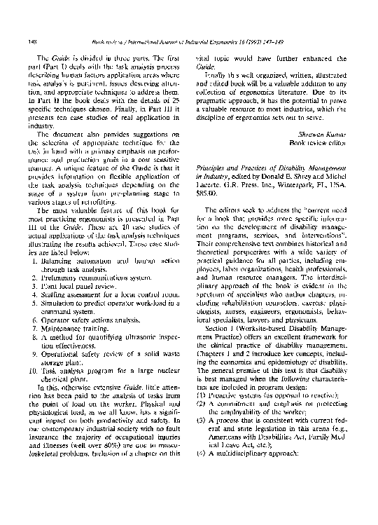 (PDF) Principles and practices of disability management in industry